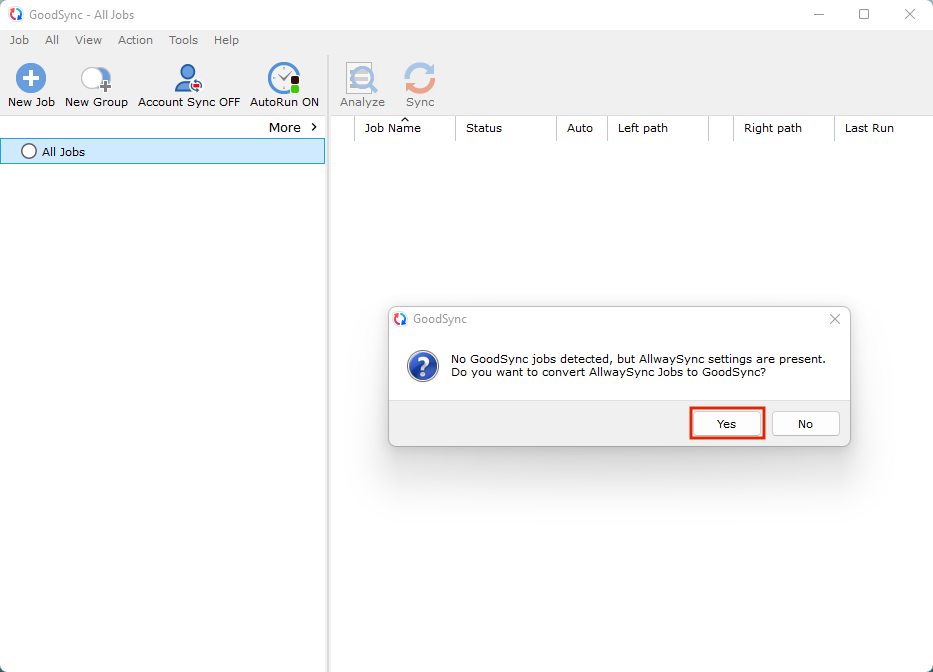 Existing AllwaySync job migration to GoodSync – GoodSync