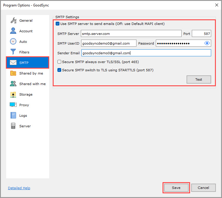 How can I configure my SMTP settings? – GoodSync