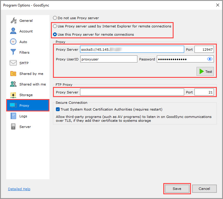 How Can I Configure My Proxy Settings Goodsync